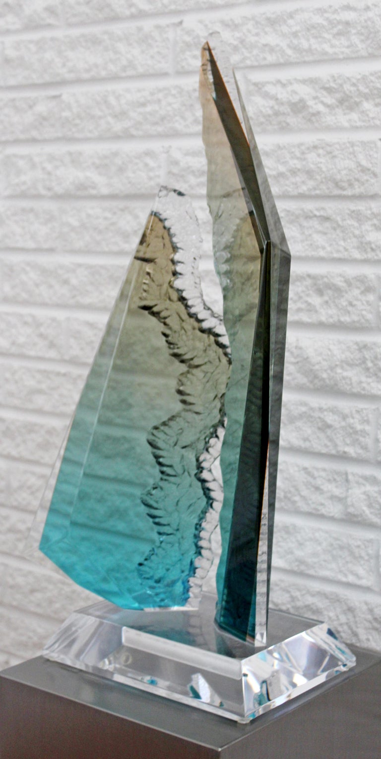 Contemporary Modern Lucite Acrylic Reaction Sculpture Blue Orange by ...