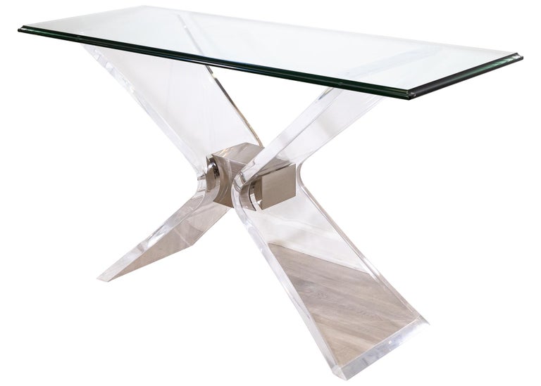 Contemporary Modern Lucite and Glass Console Table, 1980's For Sale at ...