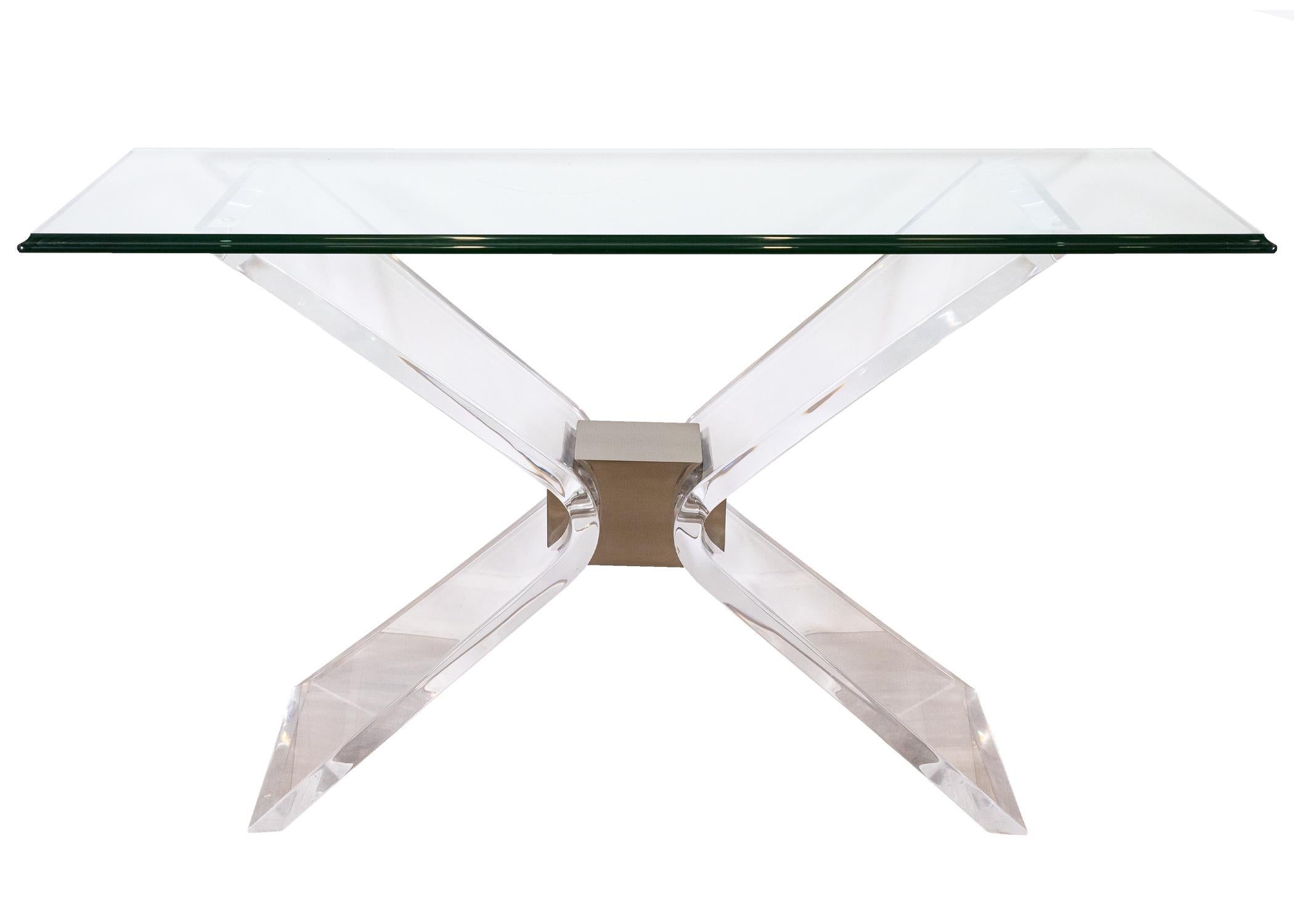 Heavy Contemporary Glass Console Table For Sale at 1stDibs