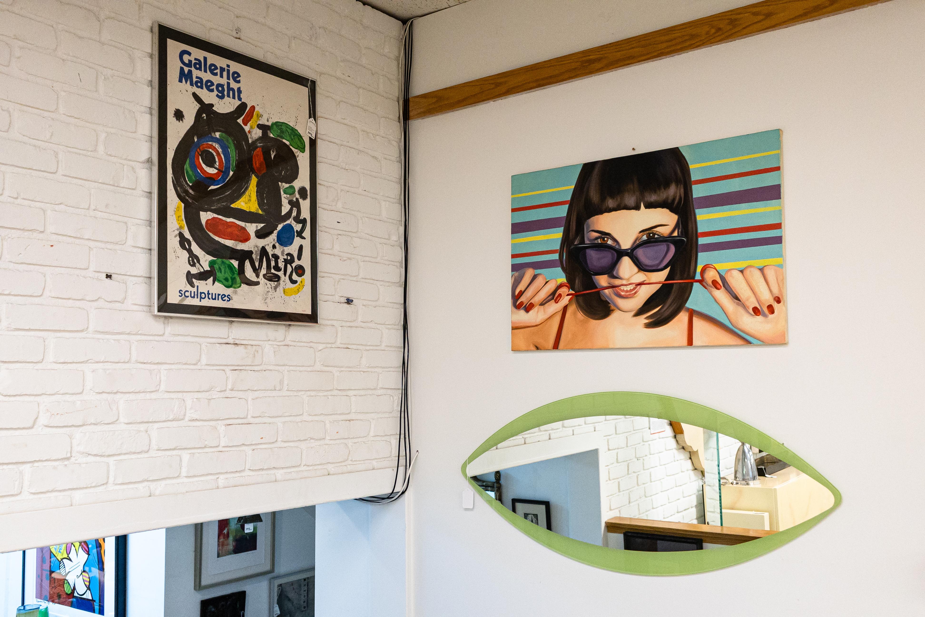 Contemporary Modern Memphis Style Large Ellipse Green Mirror at 1stDibs