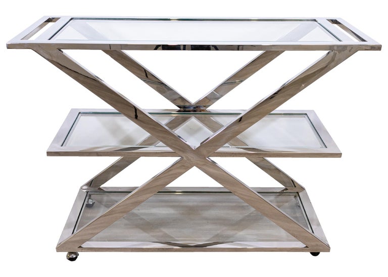 Contemporary Modern Milo Baughman Attr, 3 Tier Glass and Chrome Server ...