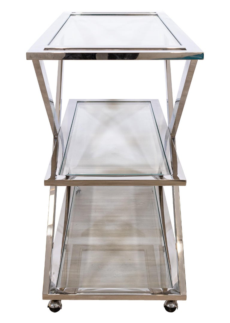 Contemporary Modern Milo Baughman Attr 3 Tier Glass And Chrome Server