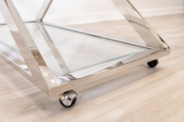 Contemporary Modern Milo Baughman Attr 3 Tier Glass And Chrome Server