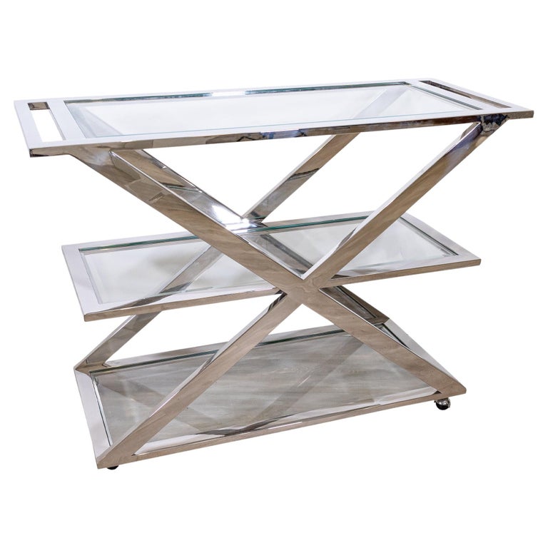 Contemporary Modern Milo Baughman Attr, 3 Tier Glass and Chrome Server ...