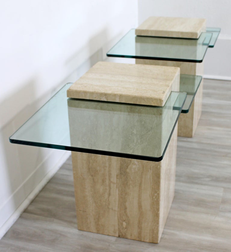 Contemporary Modern Pair of Marble and Glass Insert Side End Tables ...