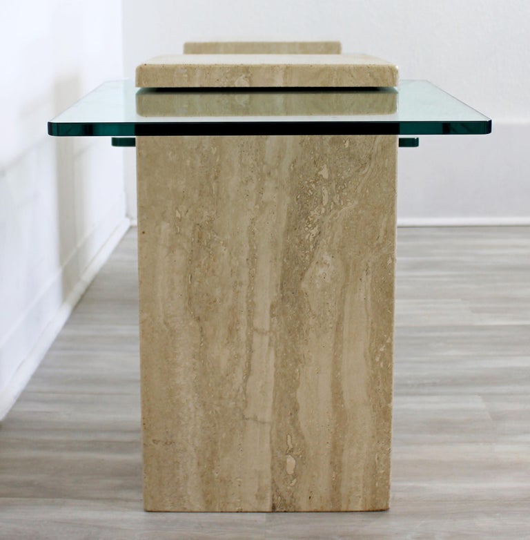Contemporary Modern Pair of Marble and Glass Insert Side End Tables ...