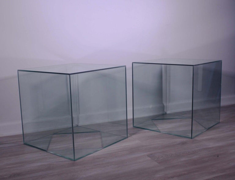 Contemporary Modern Pair of Vintage Glass Cube End Tables For Sale at 1stDibs