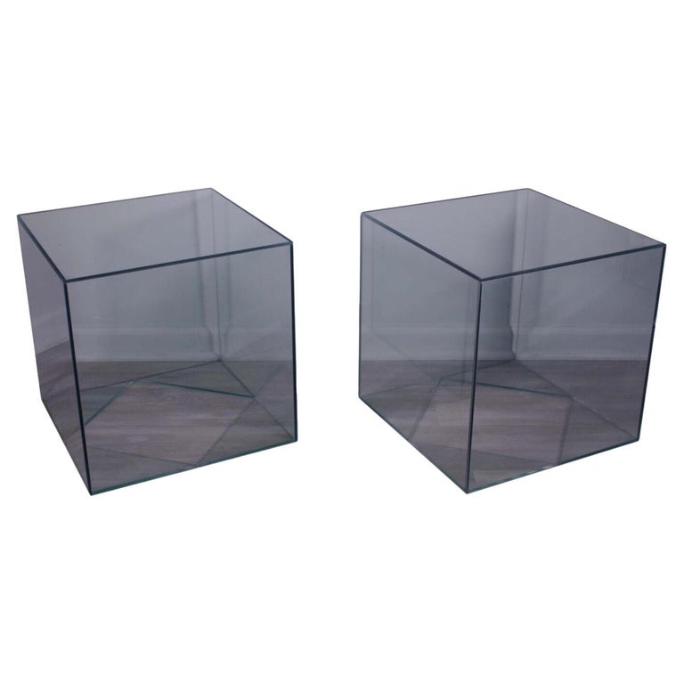 Contemporary Modern Pair of Vintage Glass Cube End Tables For Sale at ...