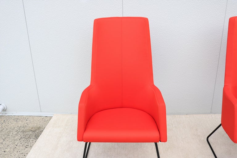 Contemporary Modern Rouillard Solo High Back Red Lounge Chairs, a Pair ...