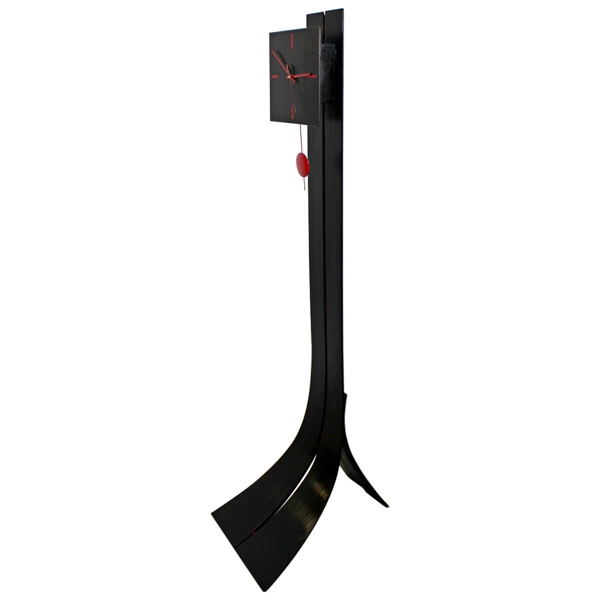 Contemporary Modern Sculptural Black Wood and Red Standing Floor Clock ...