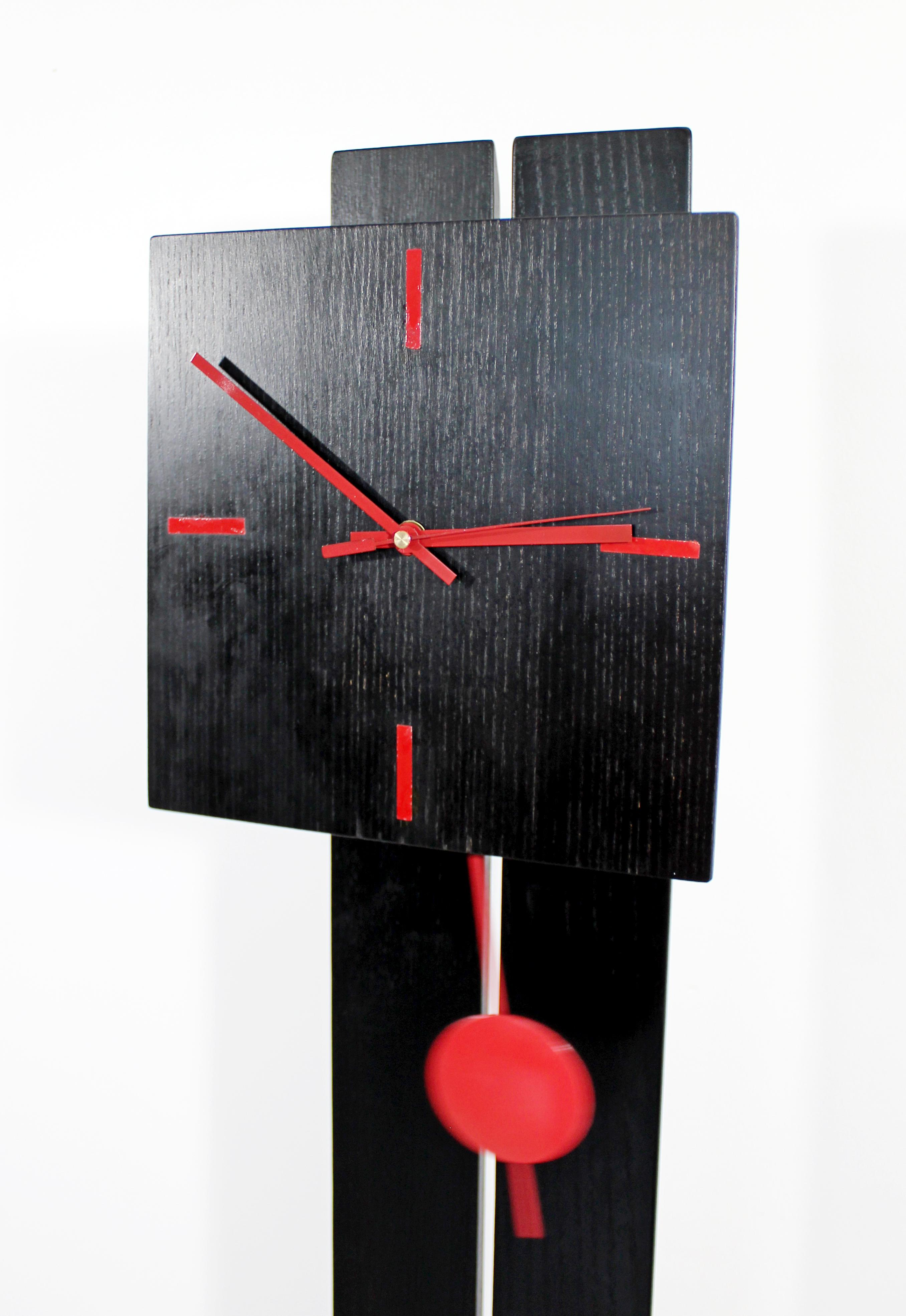 Contemporary Modern Sculptural Black Wood and Red Standing Floor Clock ...