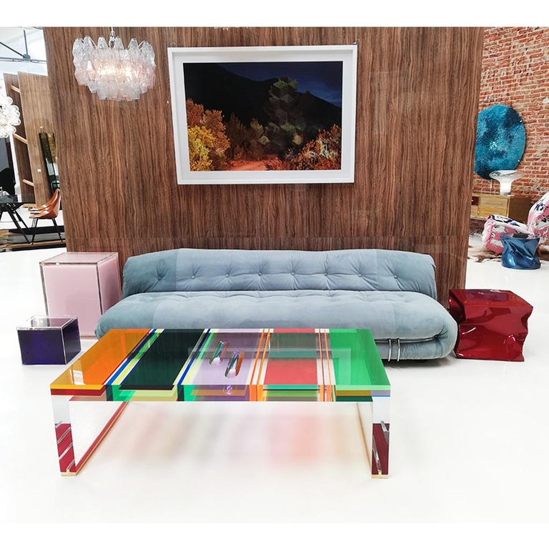 Contemporary Modern Sculptural Metal Lacquered Red Seat, Side Table at ...