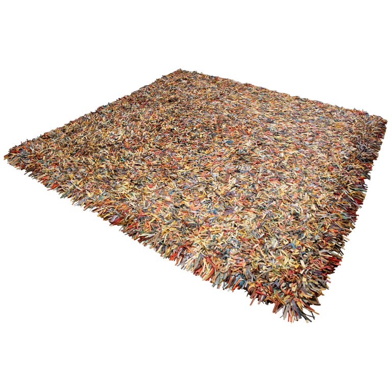 Contemporary Modern Square Patchwork Leather Area Rug Carpet, 1980s at ...