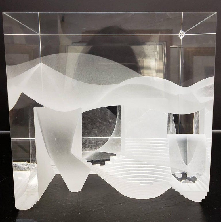 Contemporary Modern Steven Weinberg Cast Glass Cube Sculpture at 1stDibs
