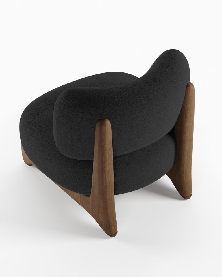 Contemporary Modern Tobo Armchair in Boucle Black and Oak Wood by ...