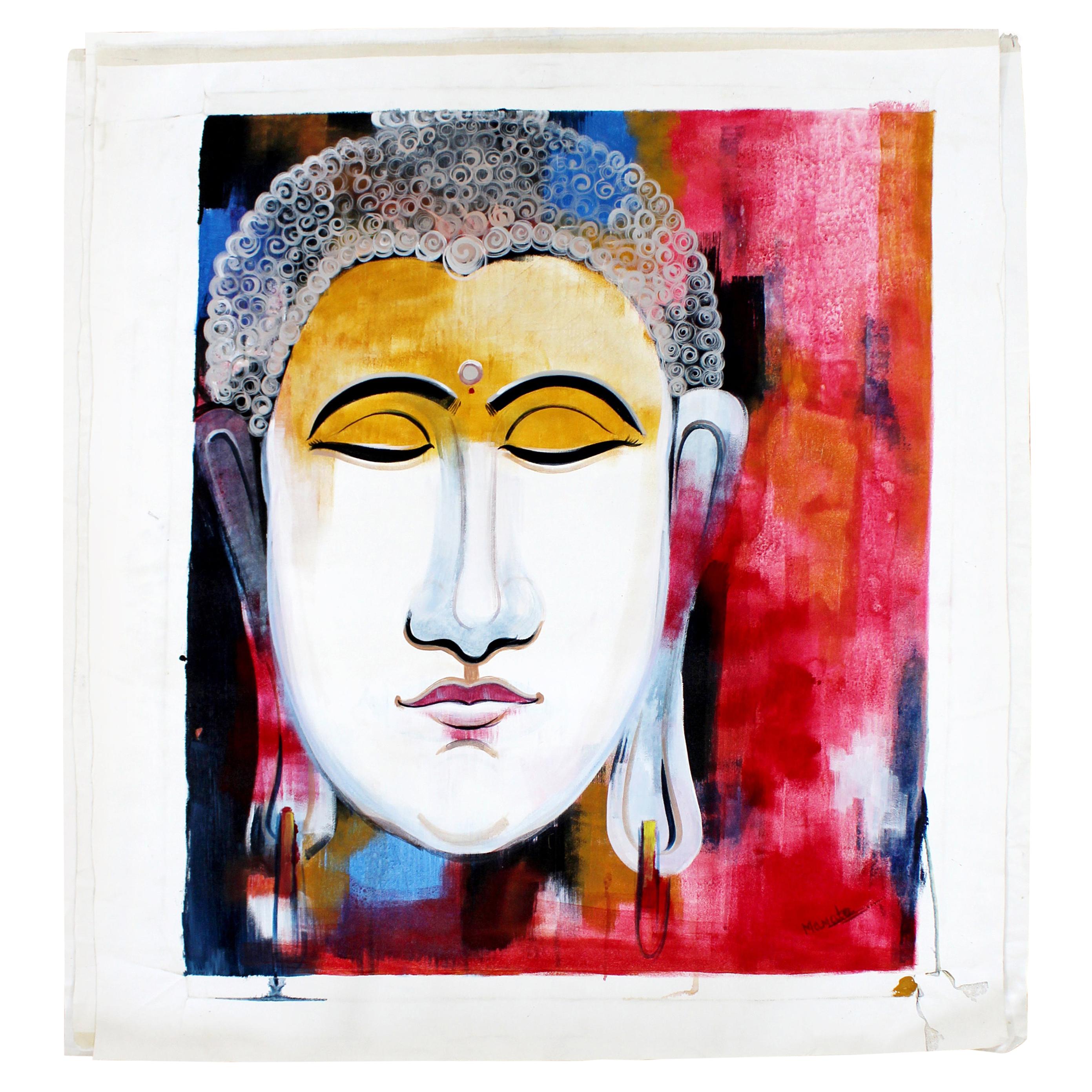 Contemporary Modern Unframed Oil on Canvas Painting of Buddha Signed ...