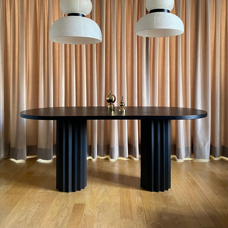 Contemporary Modern, Volume Wooden/Oak and Metal Column Oval Dining ...
