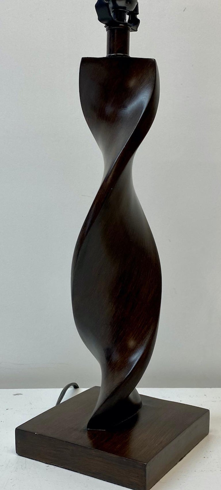 Contemporary Modern Walnut Swirl Table Lamp W/ Shade at 1stDibs