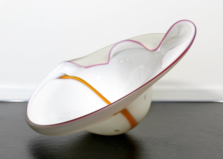 Contemporary Modern White Curved Glass Art Bowl Sculpture Signed ...