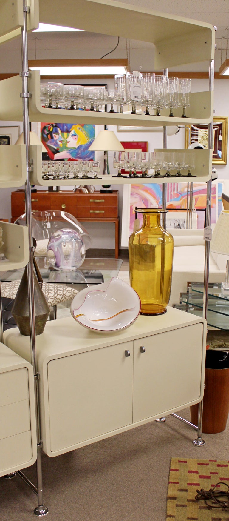 Contemporary Modern White Curved Glass Art Bowl Sculpture Signed ...