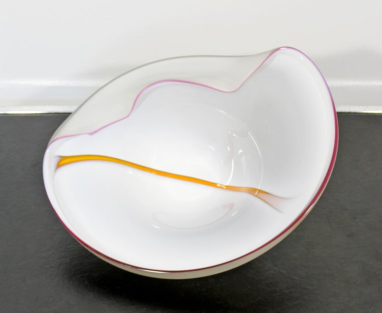 Contemporary Modern White Curved Glass Art Bowl Sculpture Signed ...