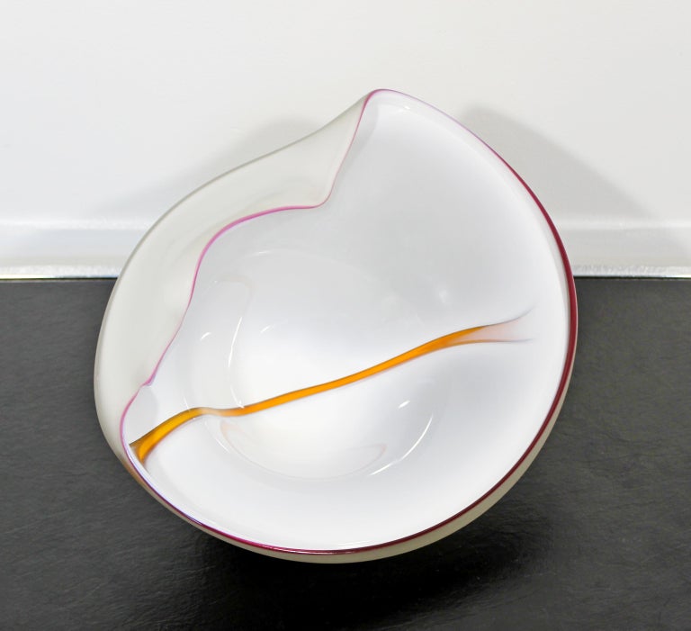 Contemporary Modern White Curved Glass Art Bowl Sculpture Signed ...