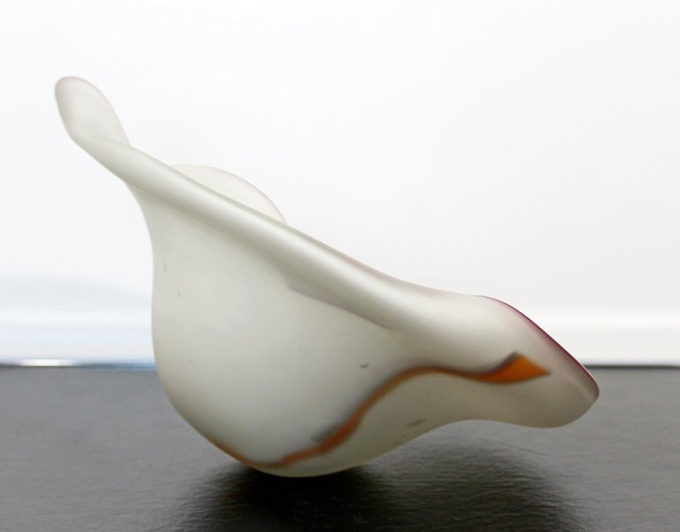 Contemporary Modern White Curved Glass Art Bowl Sculpture Signed ...
