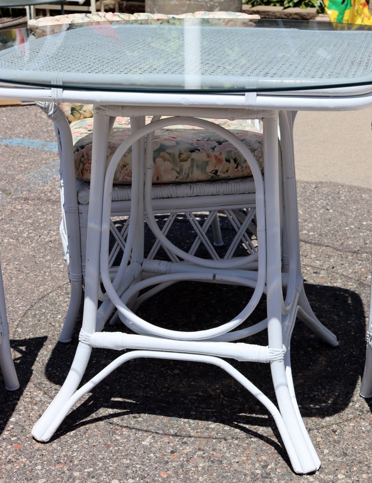 Contemporary Modern White Wicker Rattan Patio Dining Set Table Chairs ...