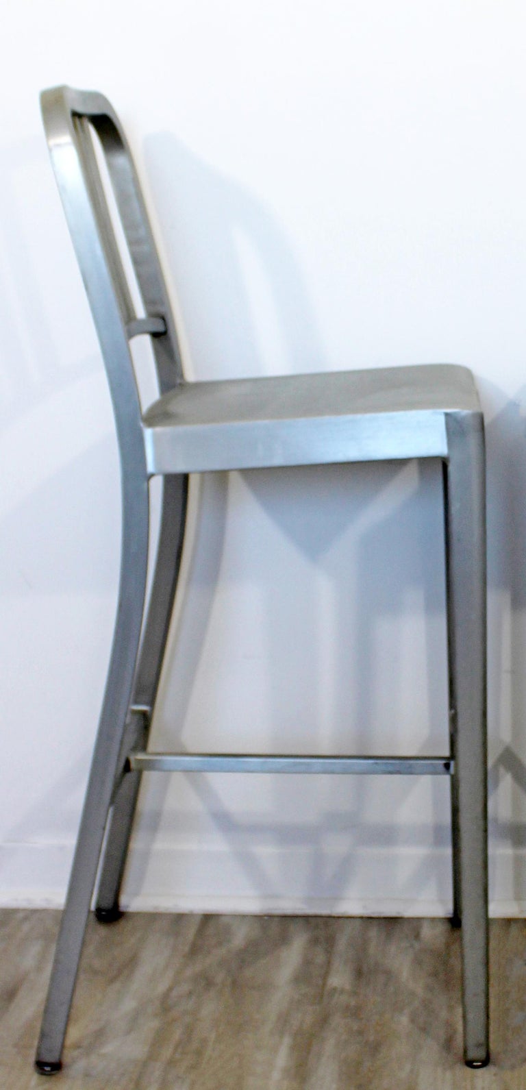 Contemporary Modernist Emeco Brushed Aluminum High Counter Navy Stool ...