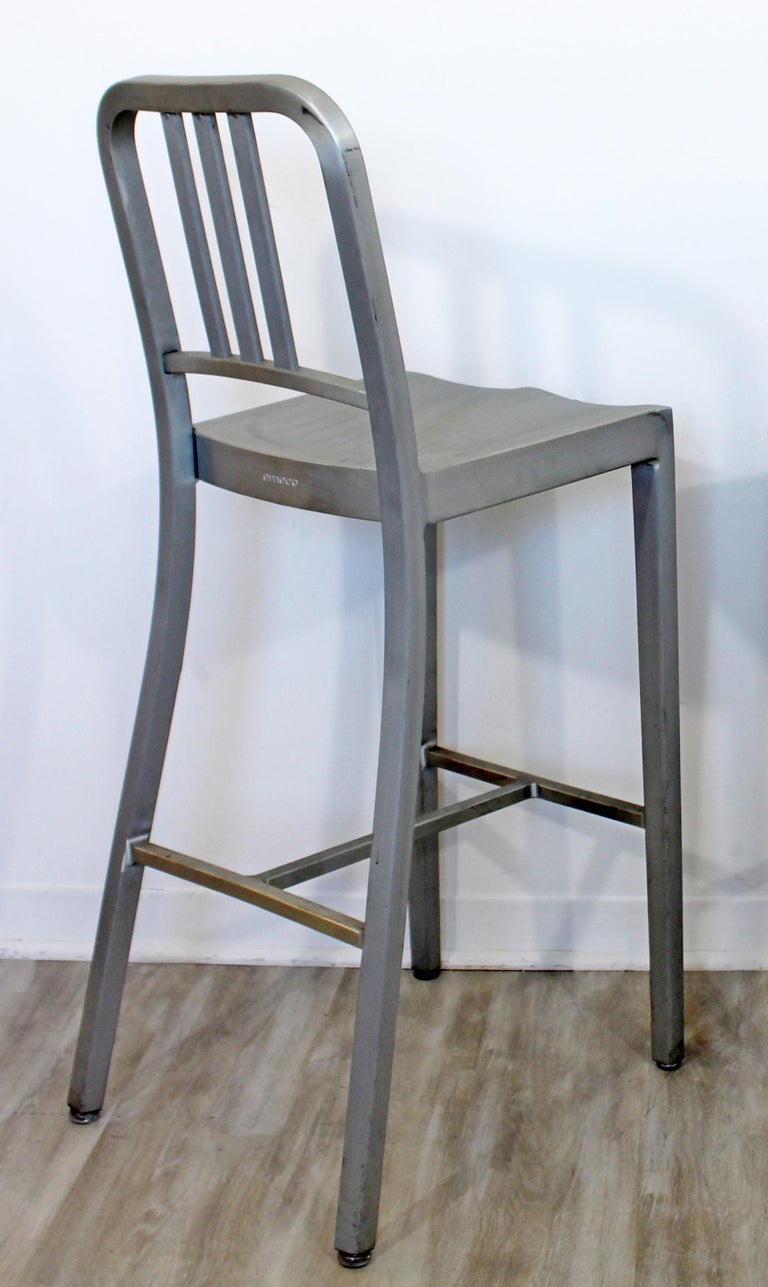Contemporary Modernist Emeco Brushed Aluminum High Counter Navy Stool ...