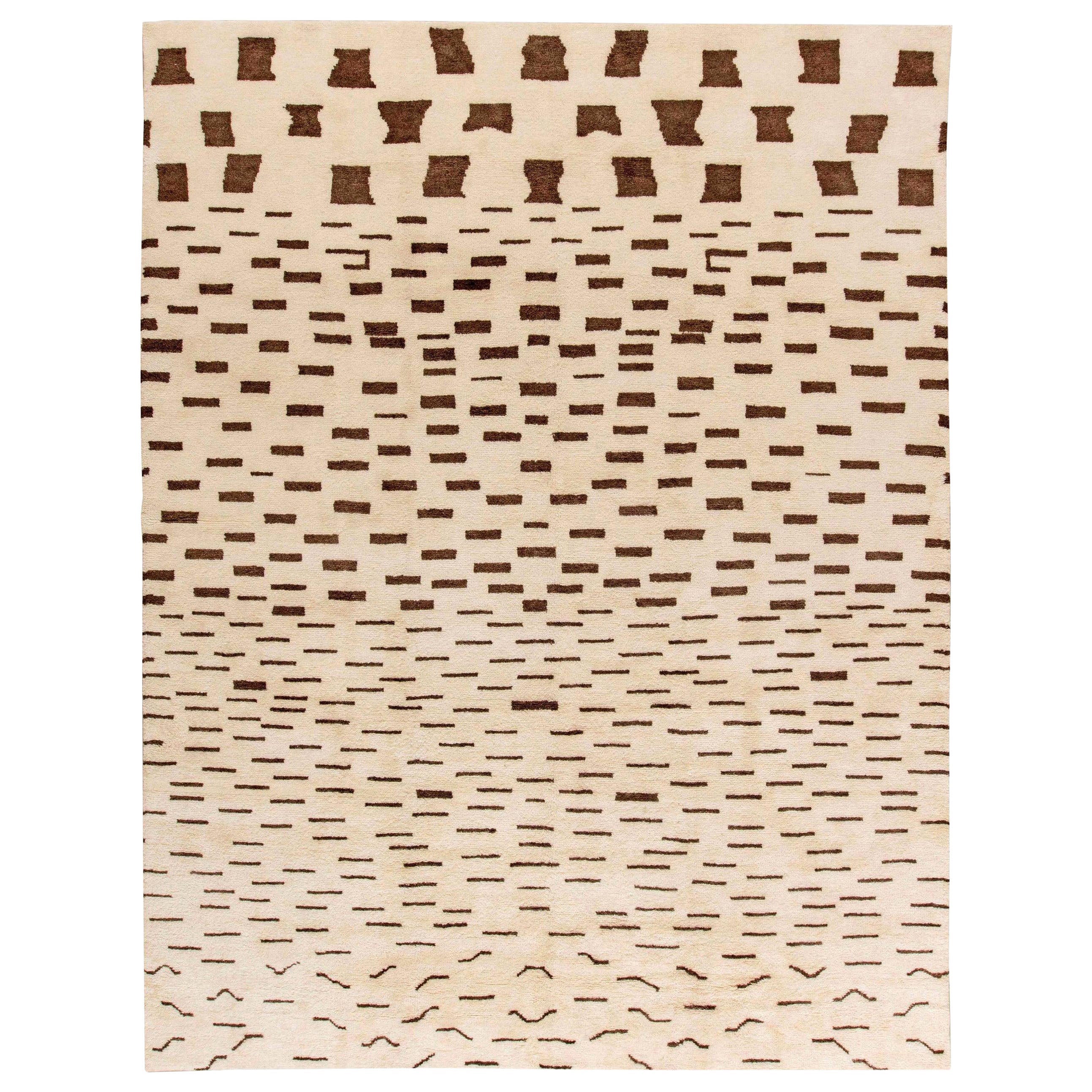 Midcentury Style Moroccan Handmade Wool Rug in Orange, Blue and Beige ...