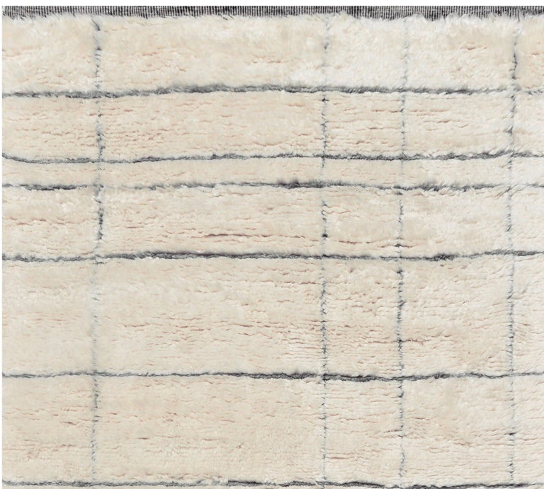 Contemporary Moroccan Style Ivory and Gray Wool Rug with Geometric ...