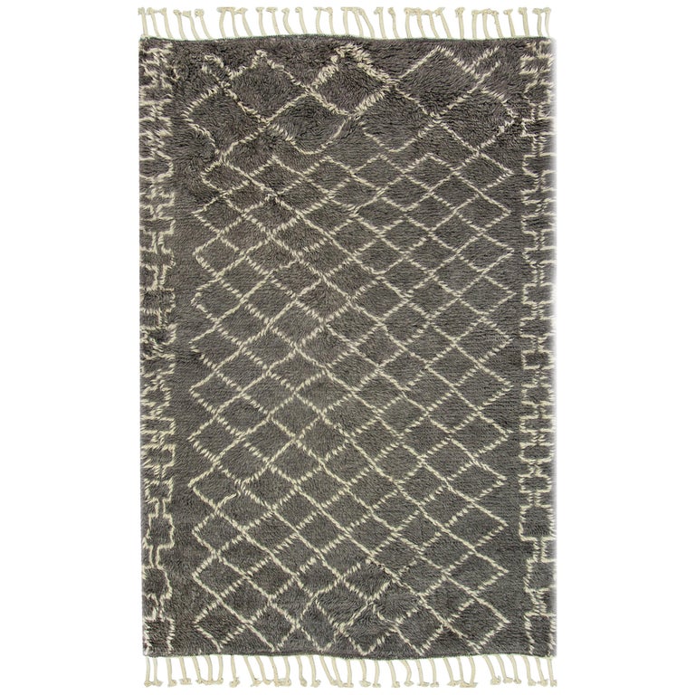 Contemporary Moroccan Style Gray and Ivory Wool Rug with Tribal Pattern ...