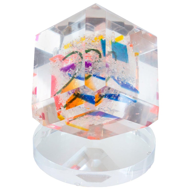 Contemporary Multi-Colored Acrylic Square Cube Sculpture For Sale at ...