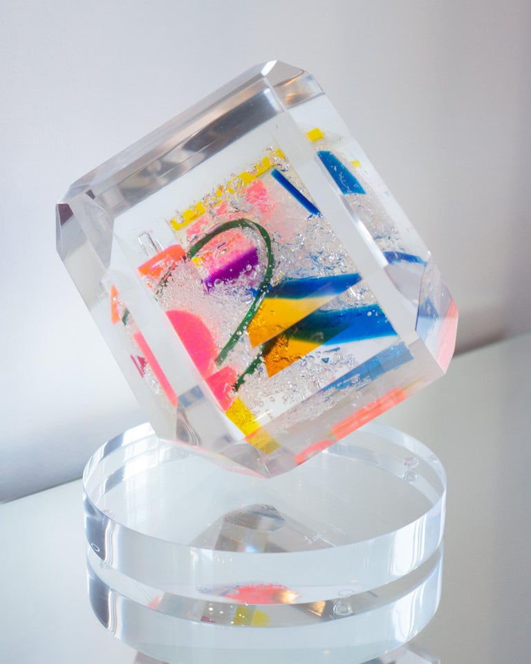 Contemporary Multi-Colored Acrylic Square Cube Sculpture For Sale at ...