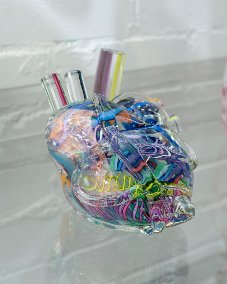 Contemporary Multicolour Hand Blown Glass Anatomical Heart Sculpture at ...