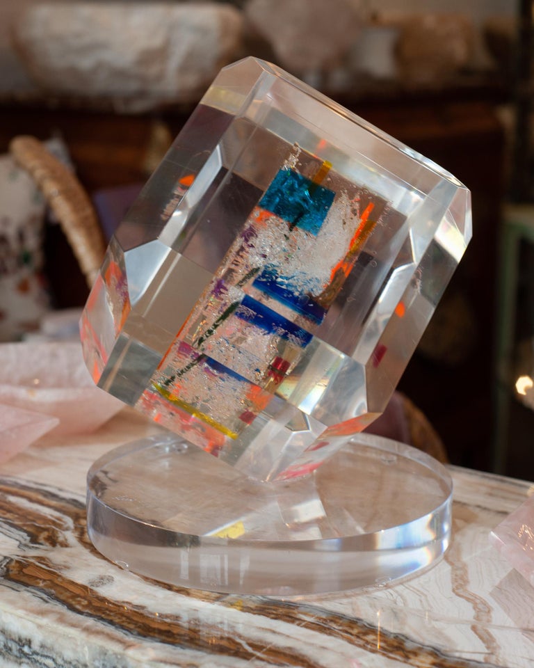 Contemporary Multicoloured Acrylic Cube Sculpture For Sale at 1stDibs
