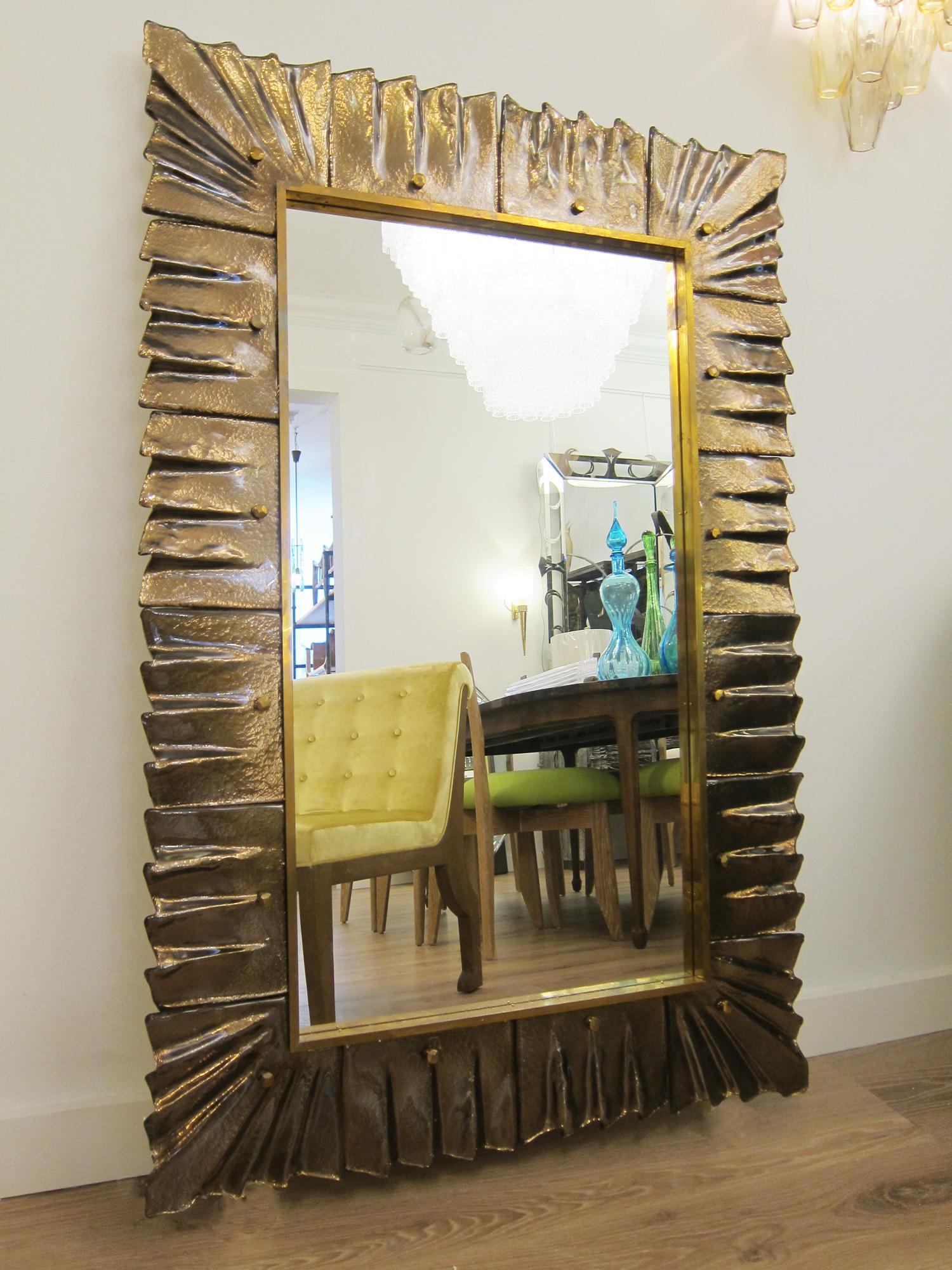 Contemporary Murano Mirror in Amber Bronze Glass, in Stock For Sale at ...