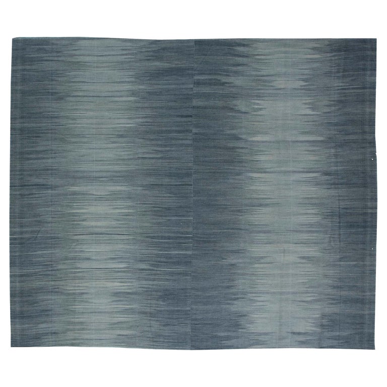 Contemporary Muted Silver, Blue Flat-Weave Wool Rug by Doris Leslie ...