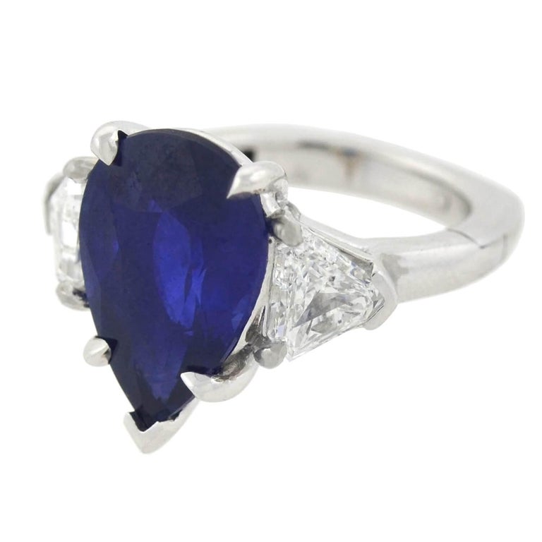Contemporary Natural 6.05 Carat Pear Shaped Sapphire and Diamond Ring ...