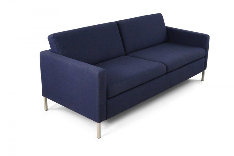 Contemporary Navy Blue Upholstered Three-Seat Sofa For Sale at 1stDibs
