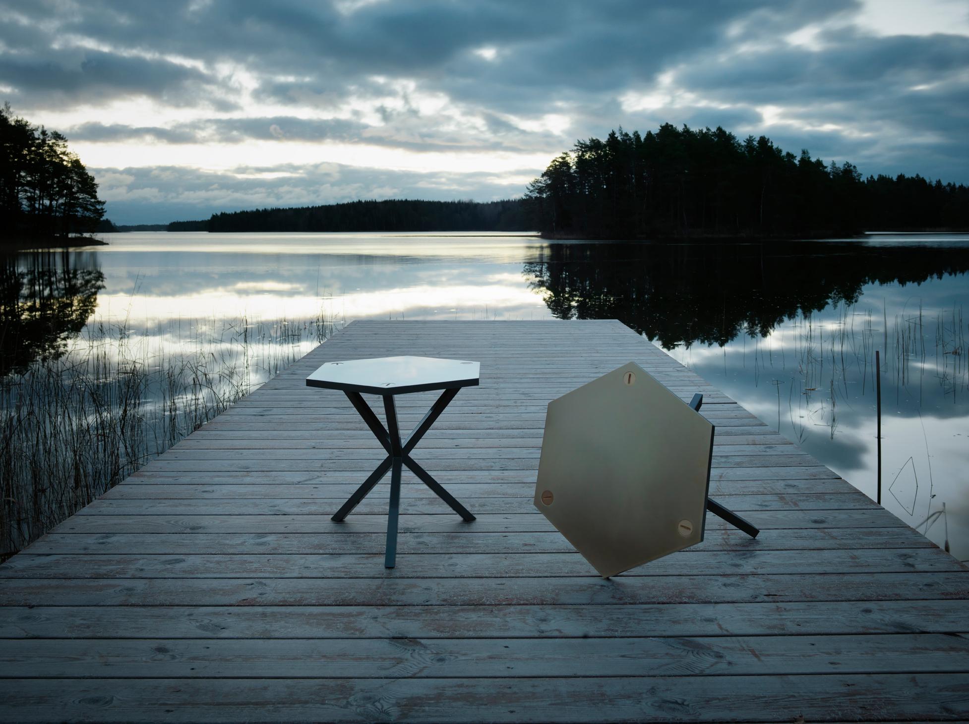 Contemporary Neb Hexagonal Side Table with Metal Top and Legs by Per ...