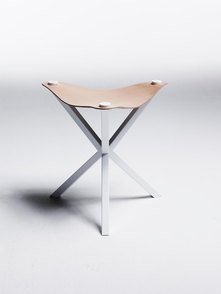 Contemporary Neb Stool with Leather Seat and Metal Legs by Per ...