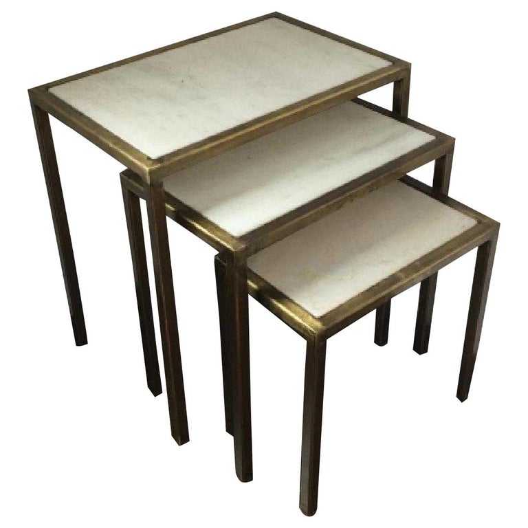 Contemporary Nesting Tables with Marble Tops For Sale at 1stDibs