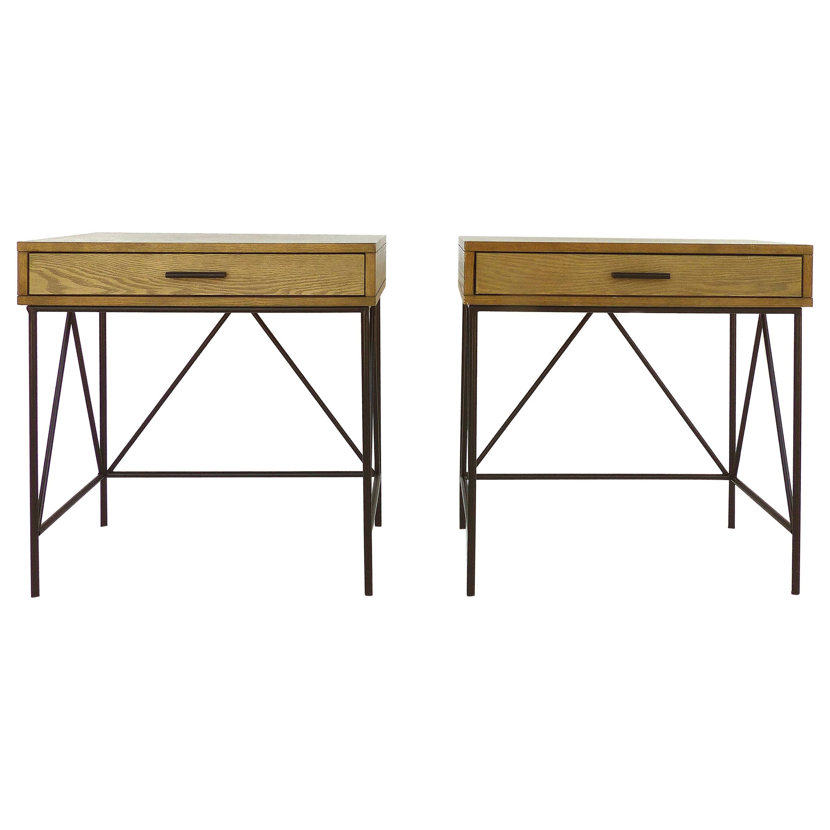 Contemporary Nightstand Side Tables with Iron Bases, Pair For Sale at ...
