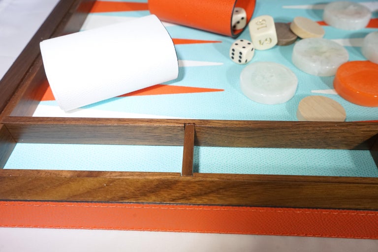 Contemporary Orange Luxury Leather Backgammon Set at 1stDibs