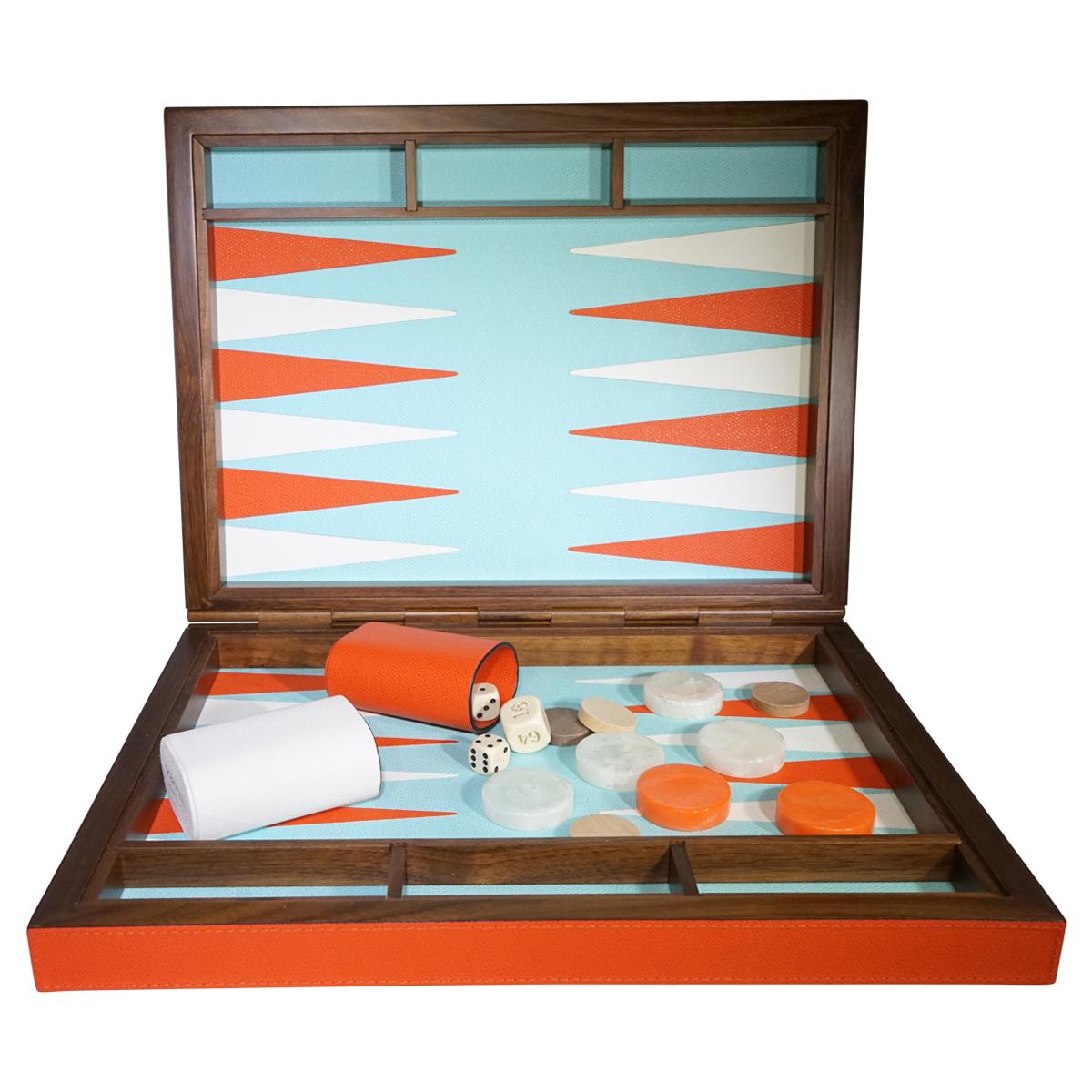 Contemporary Orange Luxury Leather Backgammon Set at 1stDibs
