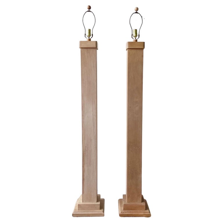 Contemporary Organic Wooden Pillar Floor Lamps, Set of 2 For Sale at ...