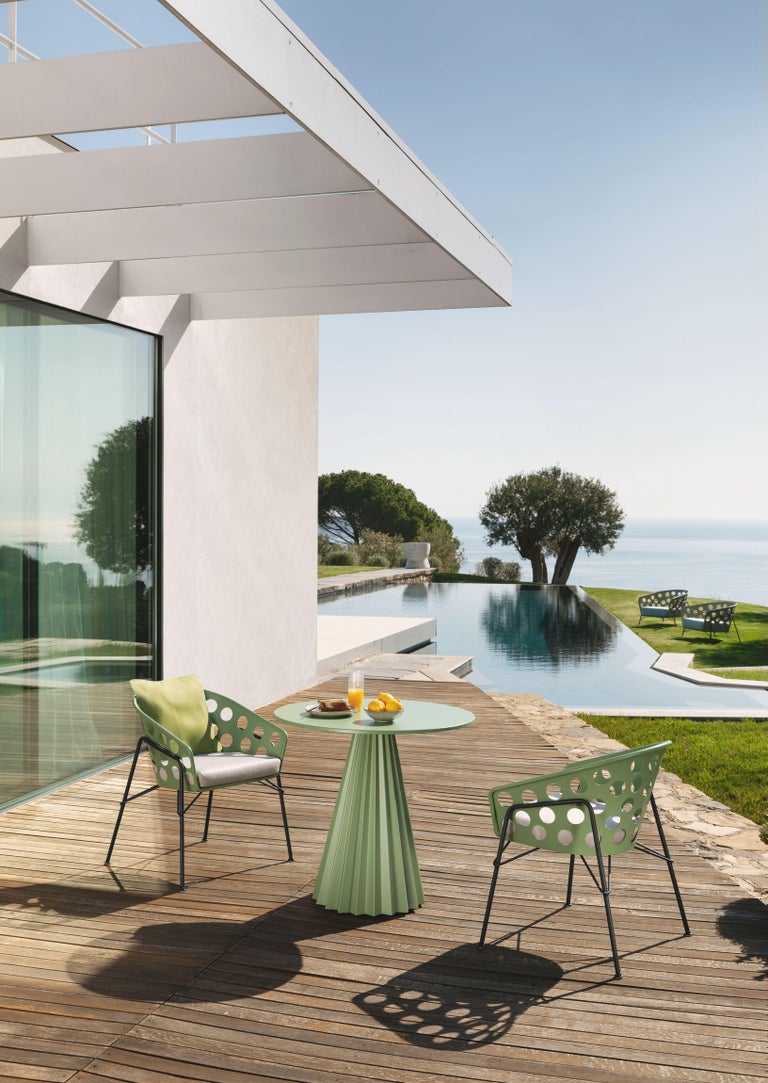 Contemporary Outdoor Metal Table Ft. Pleated Base For Sale at 1stDibs