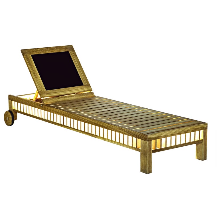 Contemporary Outdoor Solar Lounger Wooden Slatted with Integrated ...